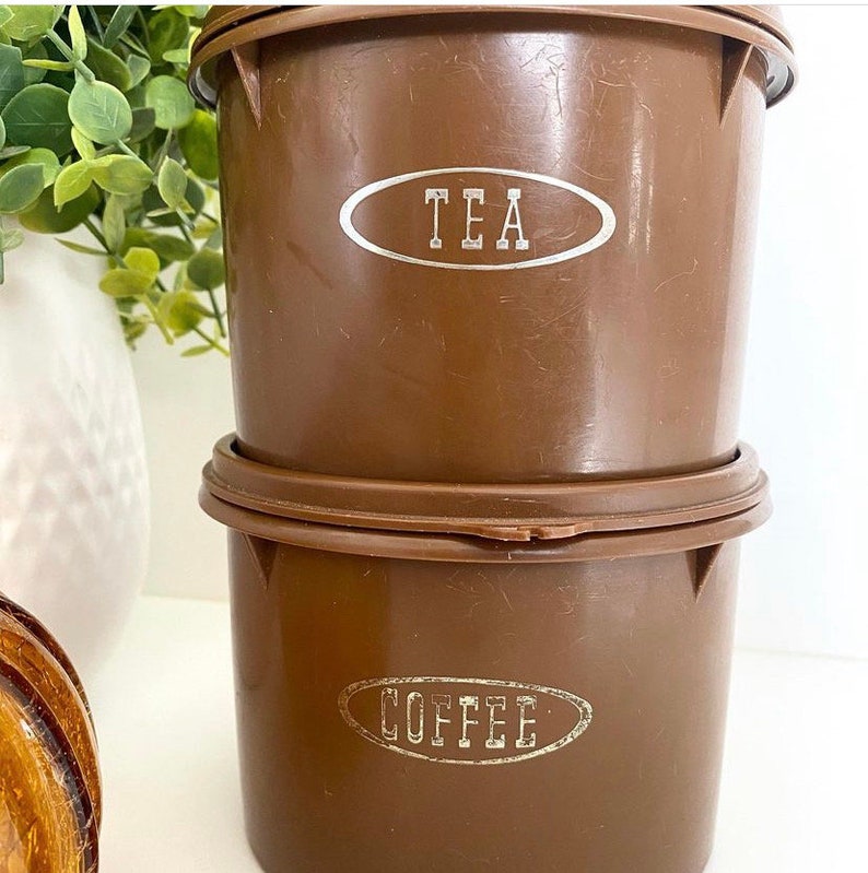 Vintage Tupperware Coffee Tea Browm Canister Set - Etsy