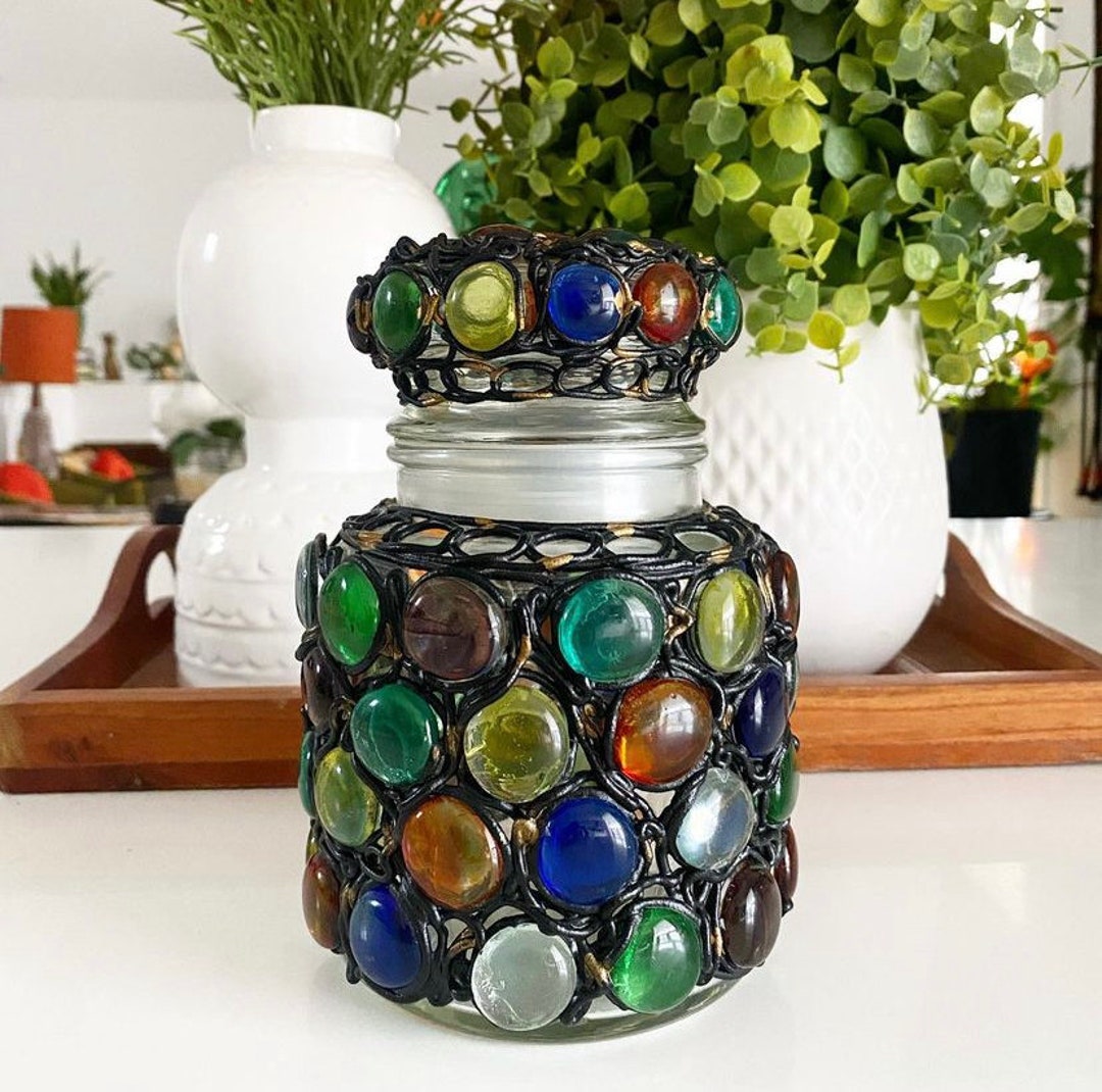 Vintage Glass Apothecary Jar With Mosaic Design - Etsy