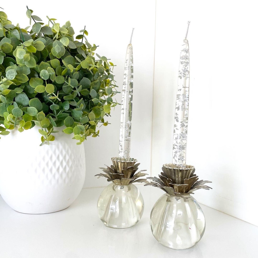 Vintage Glass and Metal Pineapple Top Candlestick Holders - Etsy