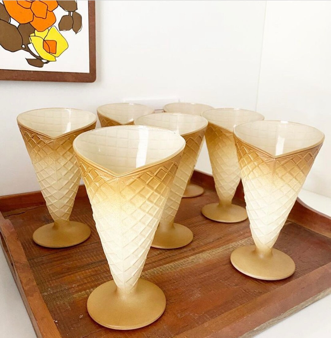 Vintage Italian Glass Waffle Ice Cream Cups - Etsy