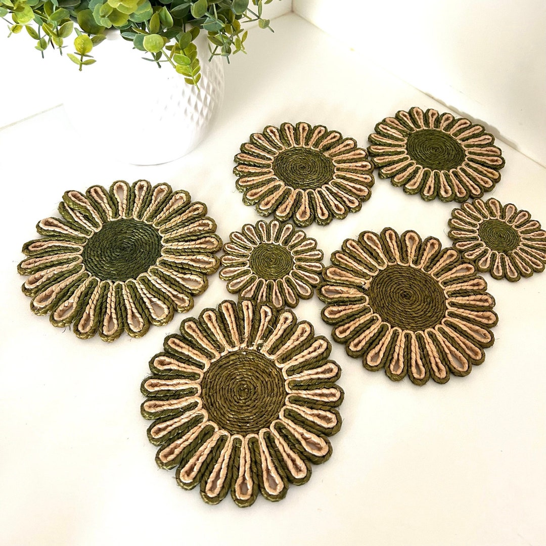 Vintage Raffia Flower Trivet Set Wall Hanging - Etsy