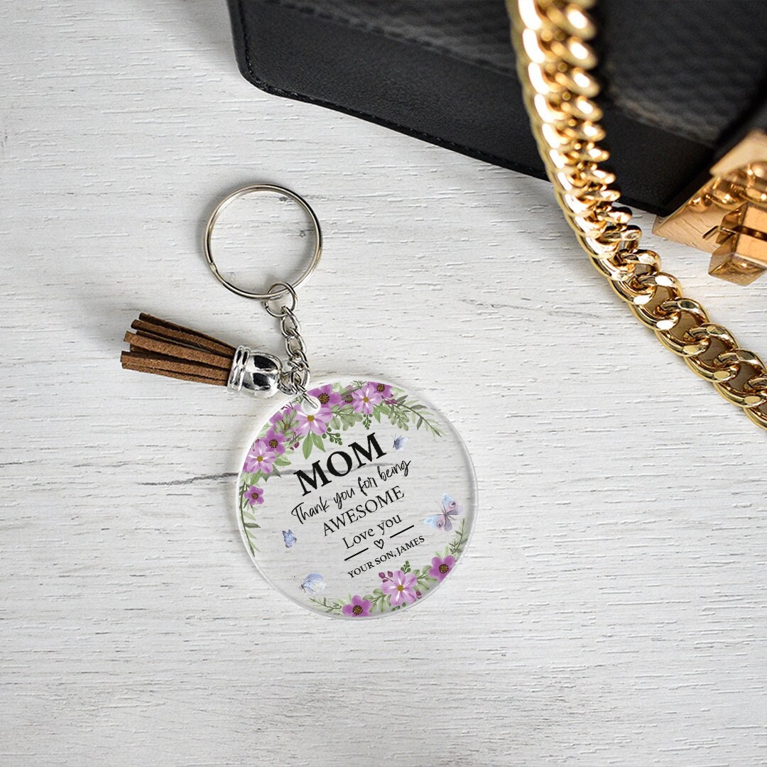 Cute Acrylic Keychain for Mom, Personalized Mothers Day Gifts, Round ...