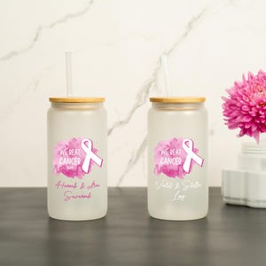 We Beat Cancer, Pink Ribbon Jar, Cancer Awareness Glass, Cancer Fighter ...