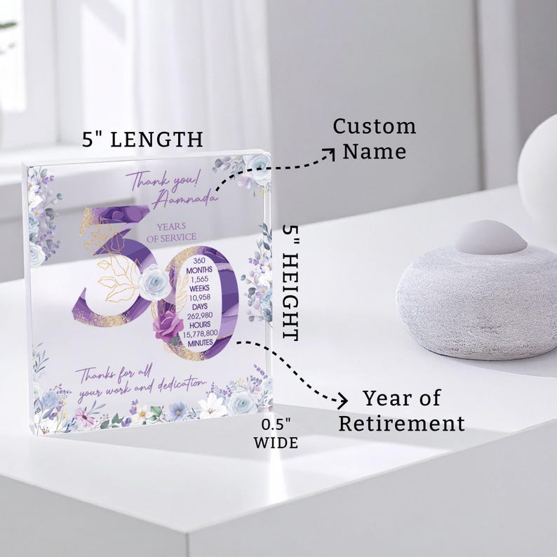 Personalized Name Retirement Gift Plaque, Custom Years of Service ...