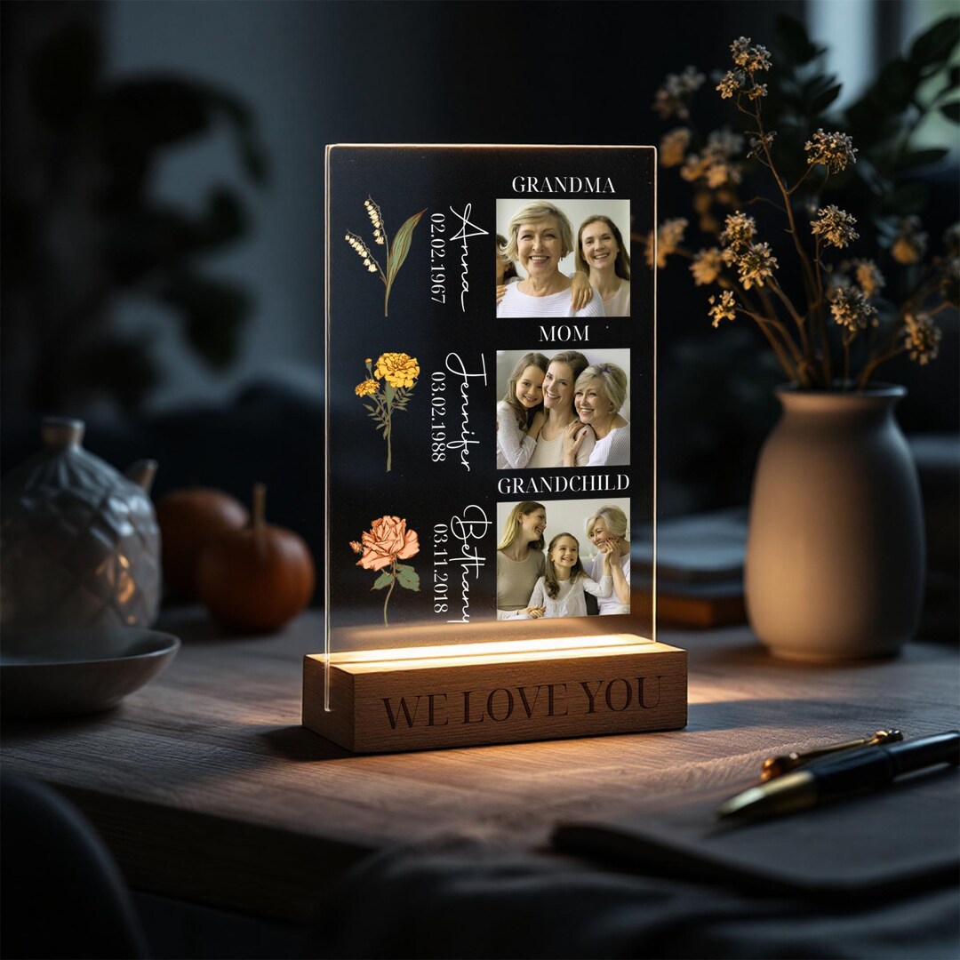 Custom Family Photo Sign With Birth Flowers, Gift for Women in Family ...