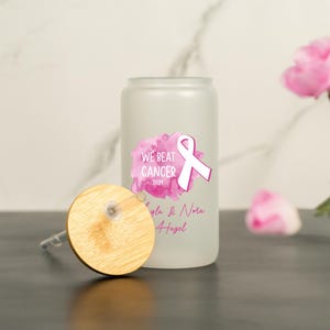 We Beat Cancer, Pink Ribbon Jar, Cancer Awareness Glass, Cancer Fighter ...