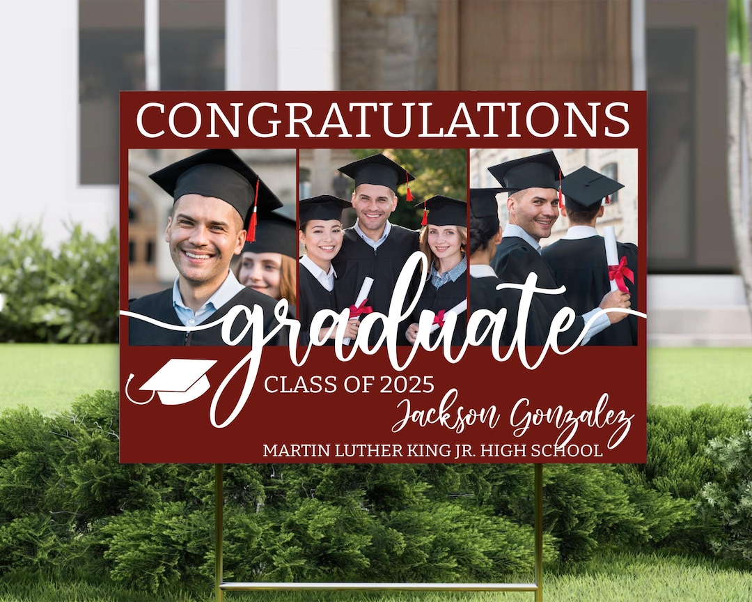 High School Graduation Sign With Three Pictures, Custom Photo ...