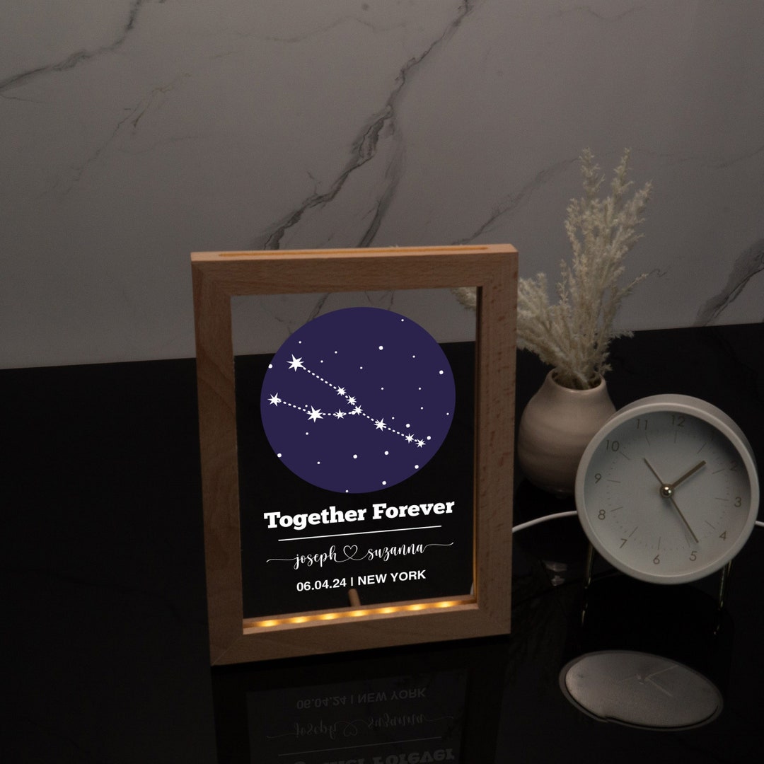 Zodiac Sign Star Map Frame, Acrylic Zodiac Plaque, Acrylic and Wood ...