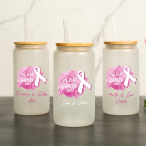 We Beat Cancer, Pink Ribbon Jar, Cancer Awareness Glass, Cancer Fighter ...
