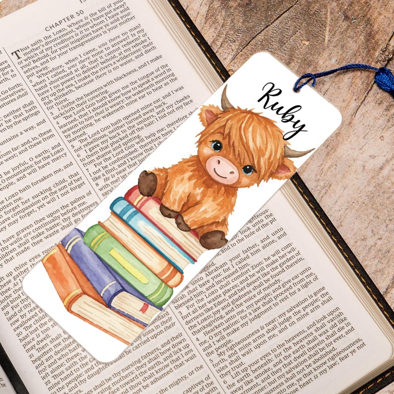 Cute Cow Sitting Bookmark, Custom Name Bookmark, Personalized Gift for ...