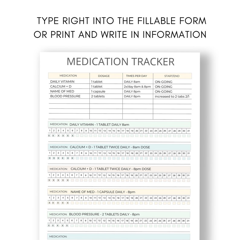 Daily Medication Log, Medication Tracker, Printable Medication List ...