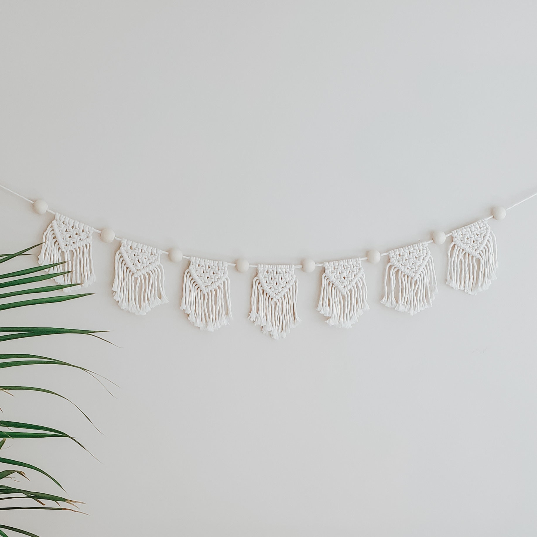 White Macrame Banner With Beads | Macrame Banner | Nursery Decor ...