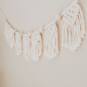 White Macrame Banner With Beads | Macrame Banner | Nursery Decor ...