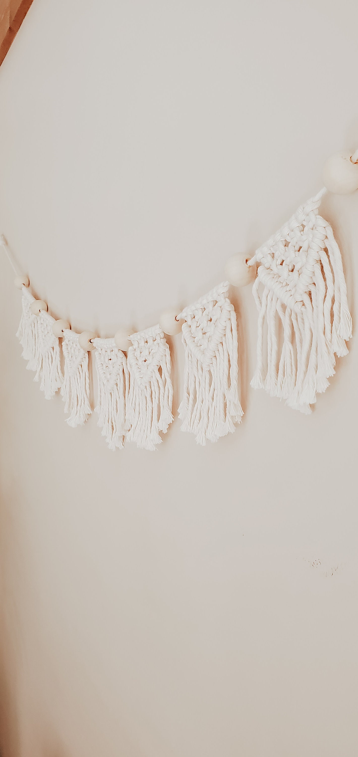 White Macrame Banner With Beads | Macrame Banner | Nursery Decor ...