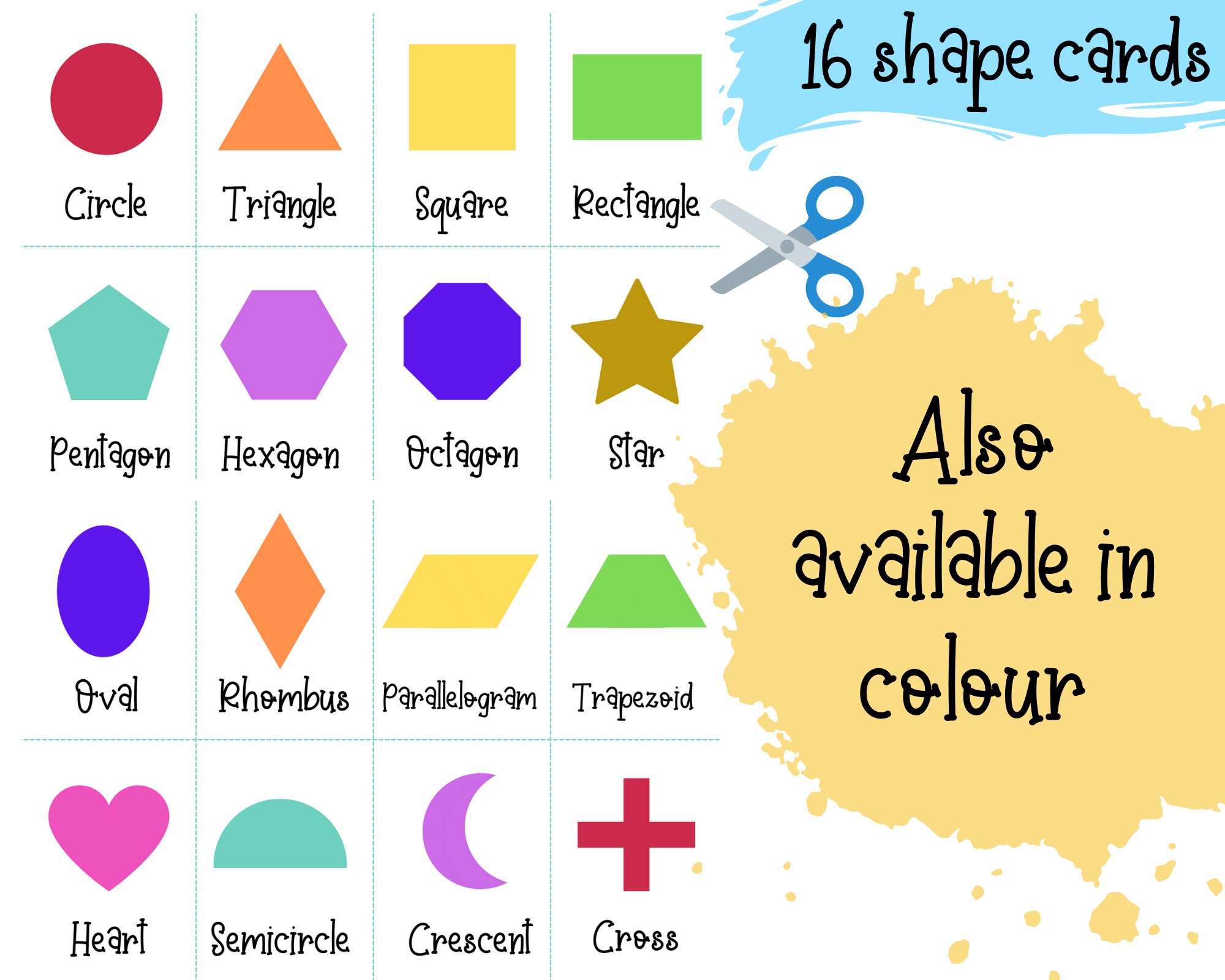 Shapes Flashcards - Black and White Version | Set of 16 Printable Cards ...