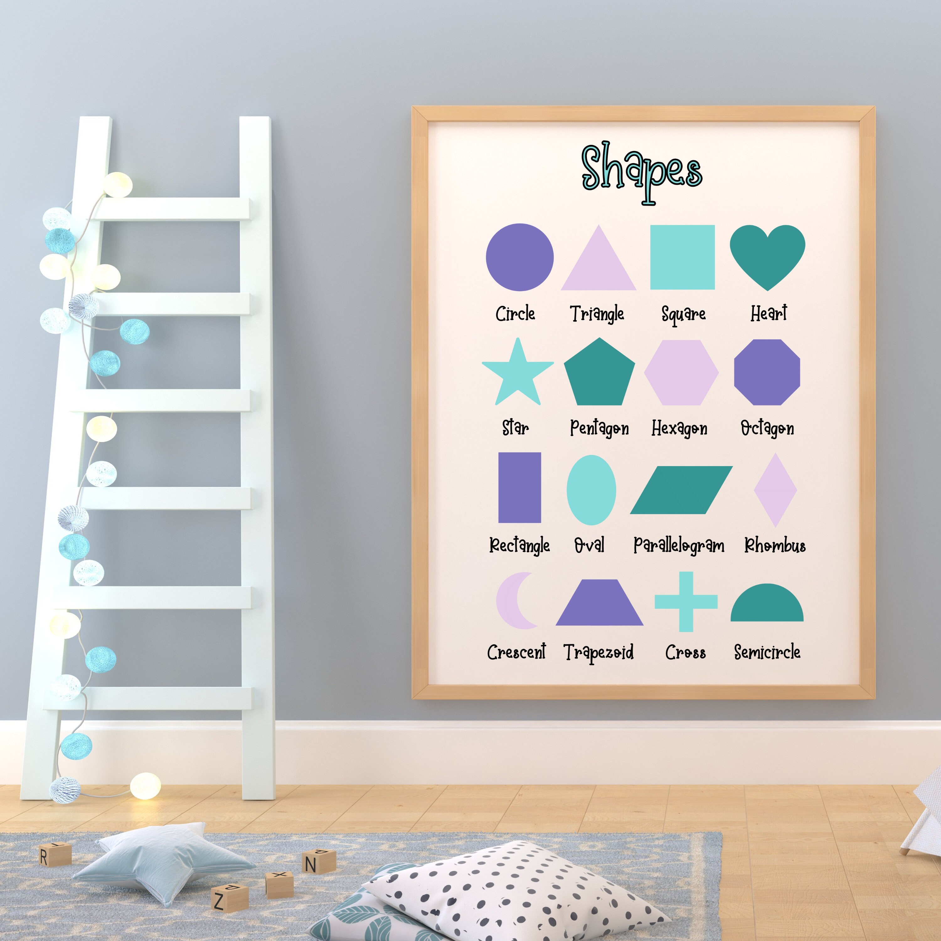 Shapes Educational Poster Pastels Instant Download Playroom Poster Kids ...