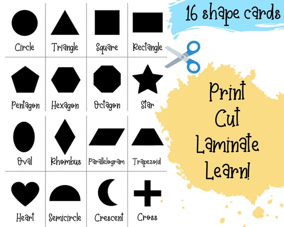 Shapes Flashcards Black and White Version Set of 16 | Etsy