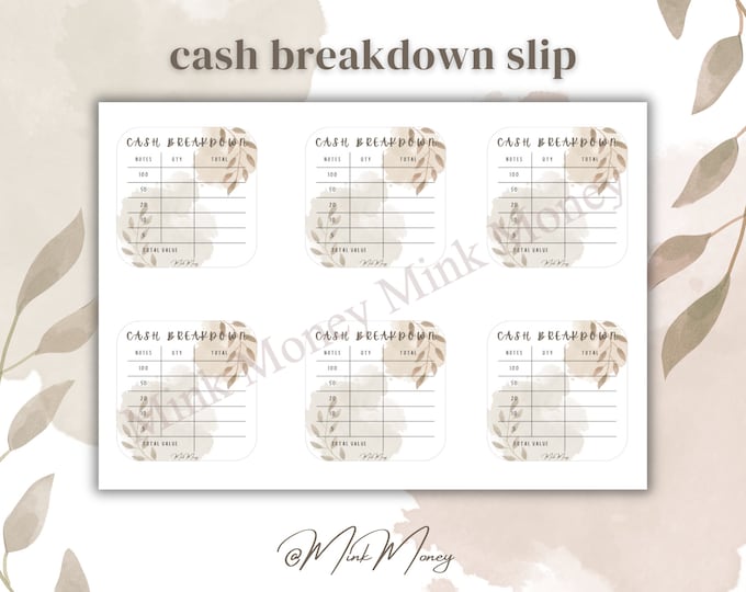 Cash Breakdown Slip Printable PDF Cash Budgeting Bank Teller Slip ...