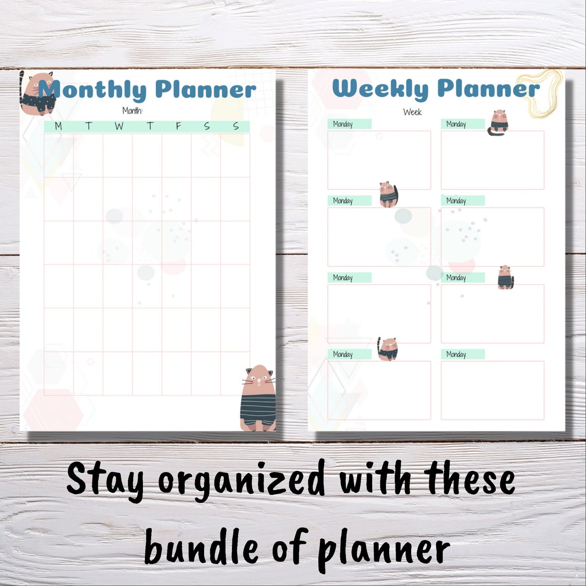 Cat Bundle Planner, Printable Digital Planner Insert and Accessories ...