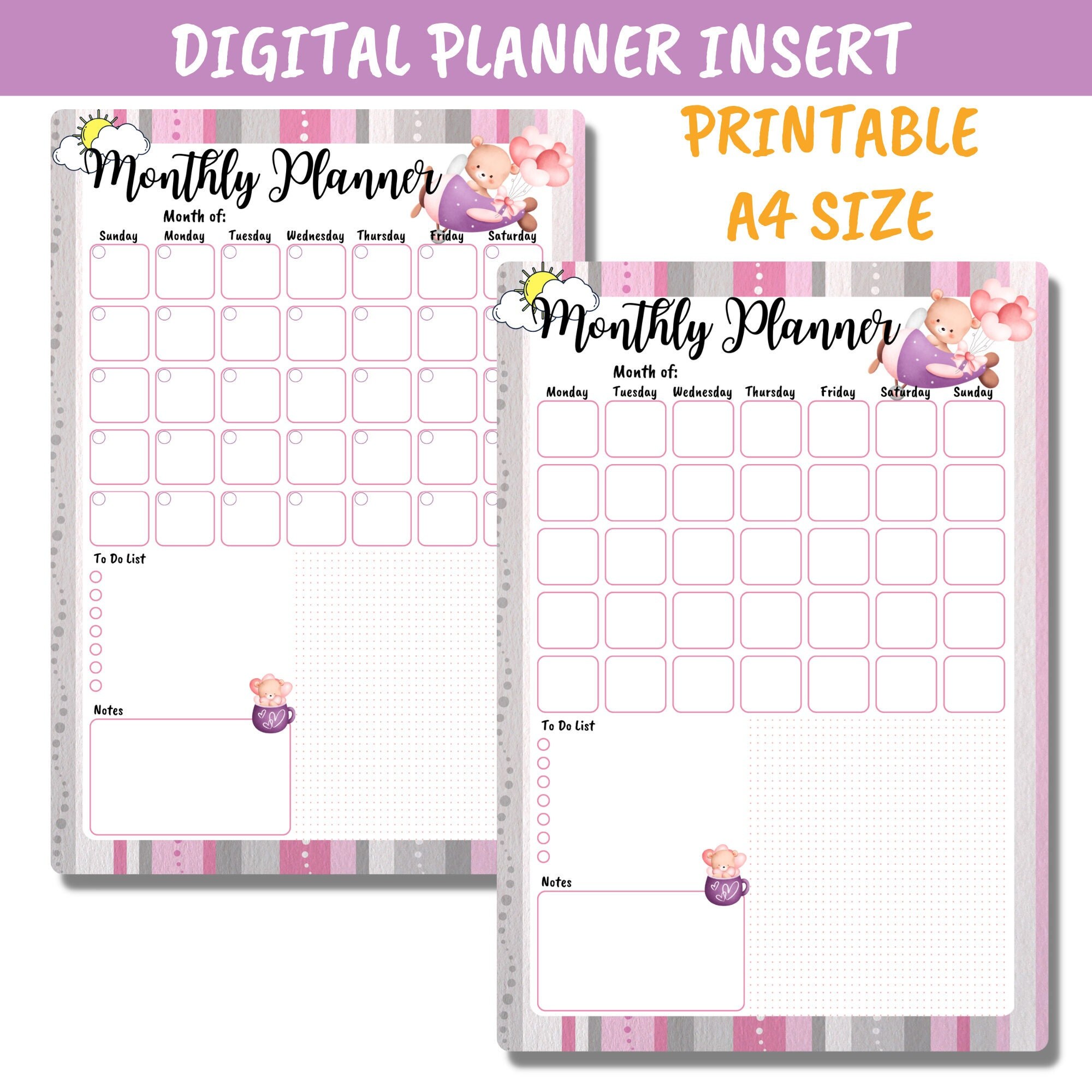 Monthly Planner Digital Planner Insert - Etsy