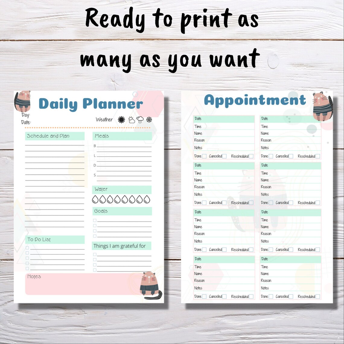 Cat Bundle Planner, Printable Digital Planner Insert and Accessories ...