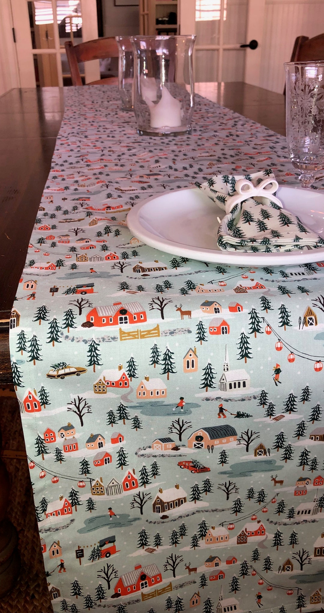 108" Table Runner | Rifle Paper Co. Fabric | Holiday Village - Etsy