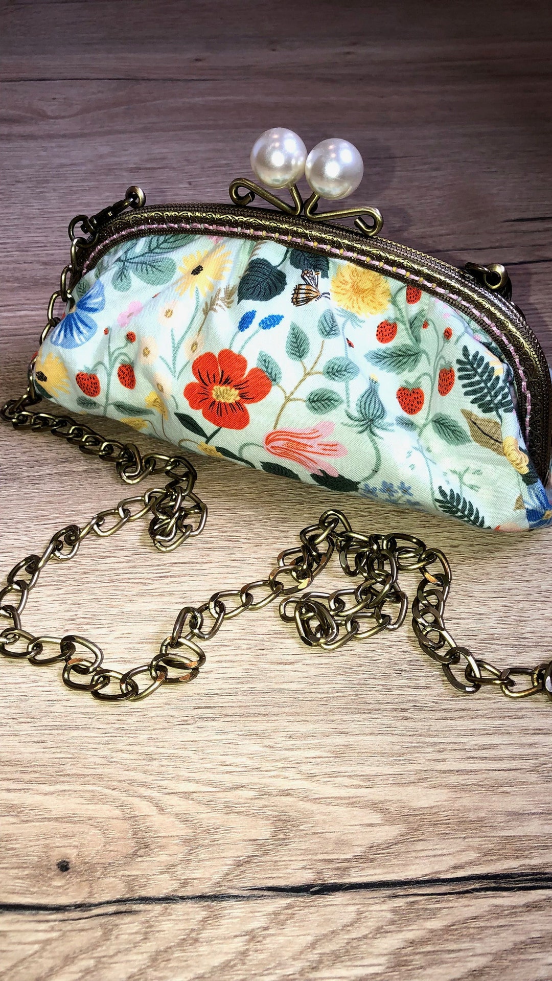 HELEN Clutch Purse | Rifle Paper Co. Fabric | Strawberry Fields Mint - Etsy