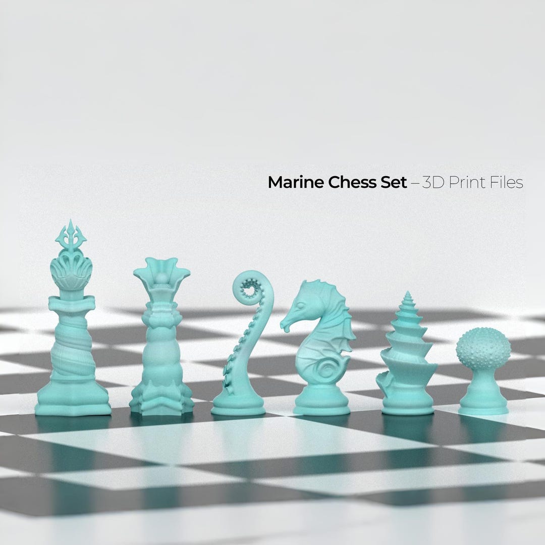 Marine Chess Set – 3D Printable STL Files | Nautical Chess Pieces | Sea ...
