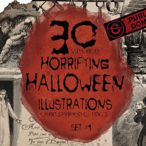 30 Vintage Horrifying Halloween Illustrations Bundle #1, Transparent ...