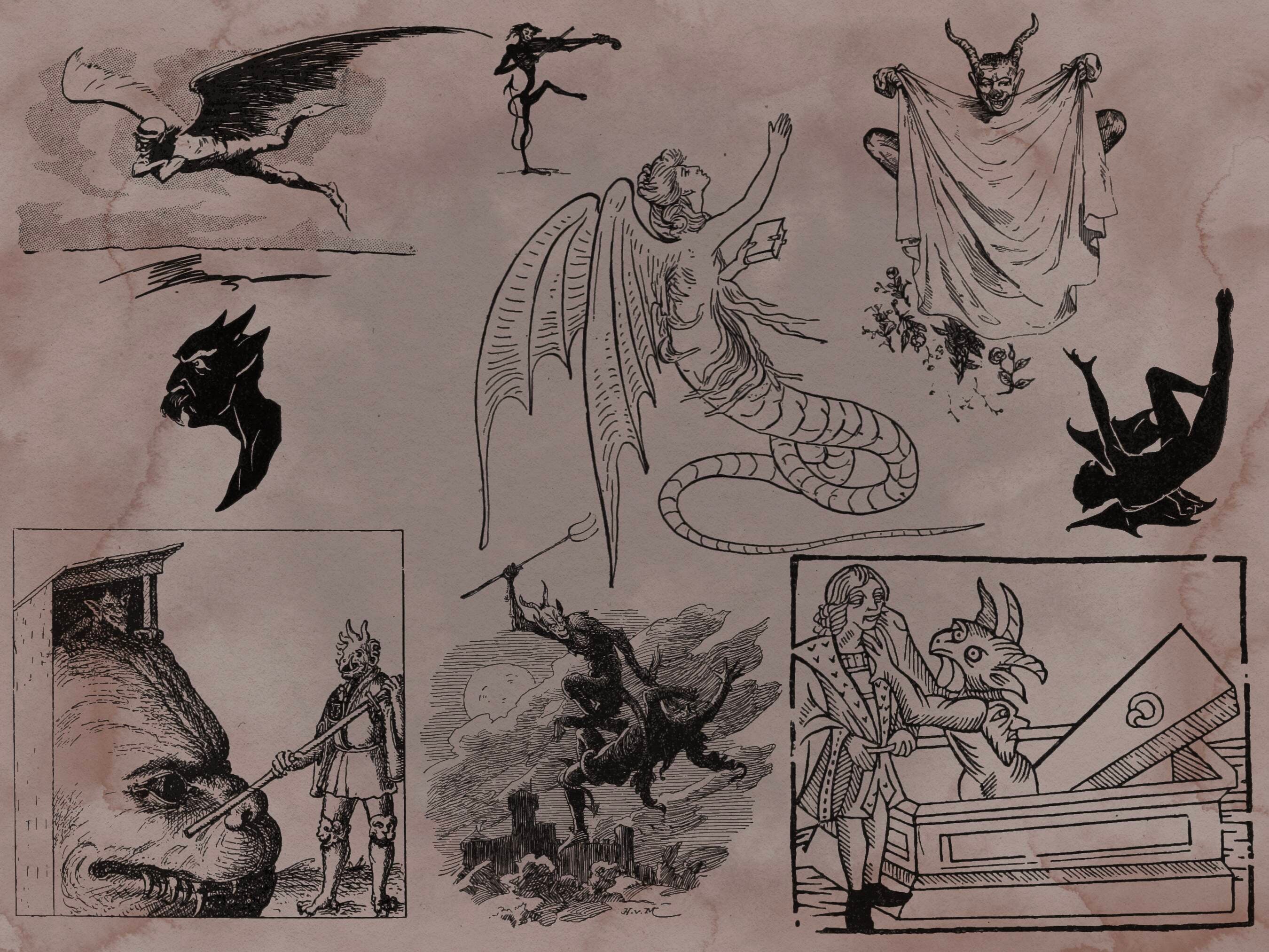 30 Vintage Devil and Demon Illustrations Bundle #1, Transparent PNG ...