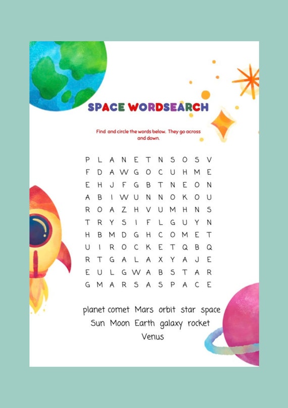 Space Word Search Space Games Printable Game Space Party - Etsy