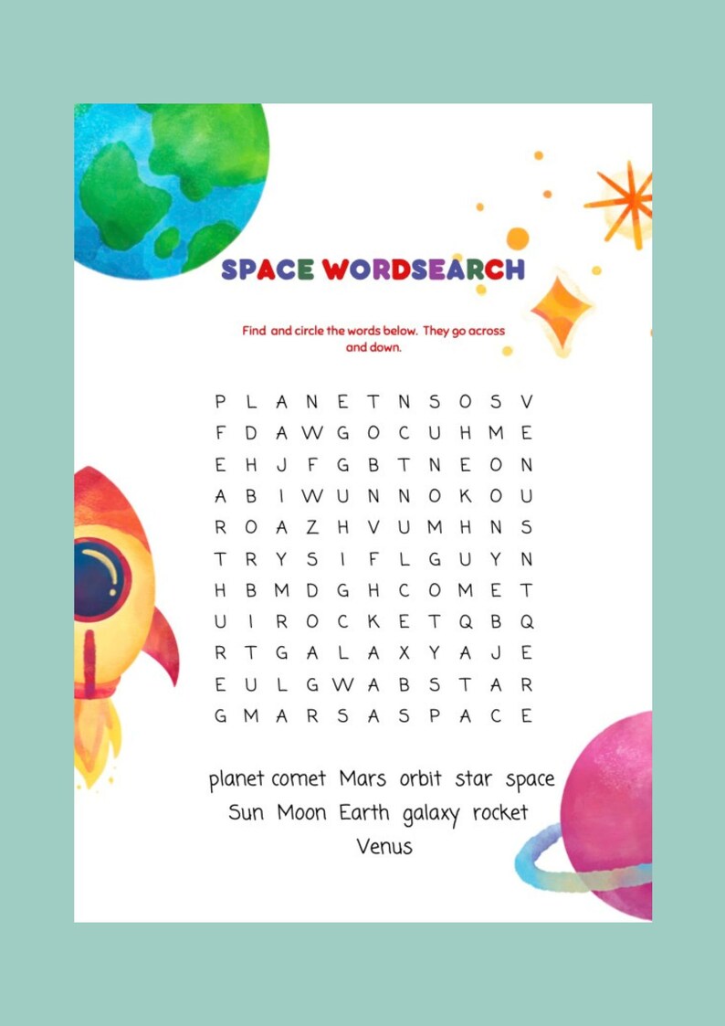 Space Word Search, Space Games, Printable Game, Space Party Games ...