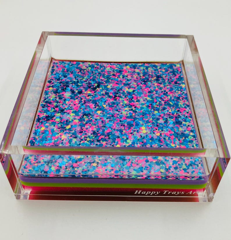 Blue Sparkly 4x4 Acrylic Tray With 3 Colored Resin Layers - Etsy