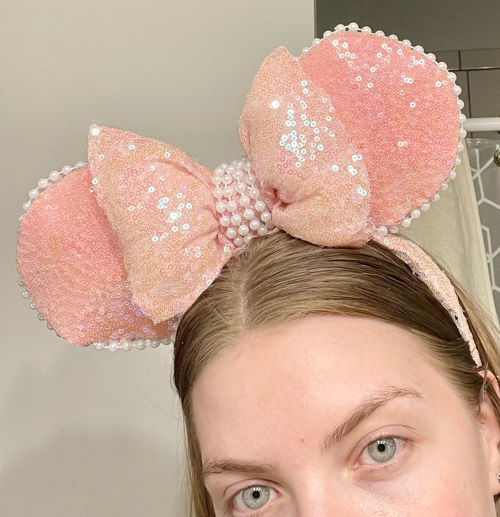 Pink Glitter Disney Ears With Pearls - Etsy