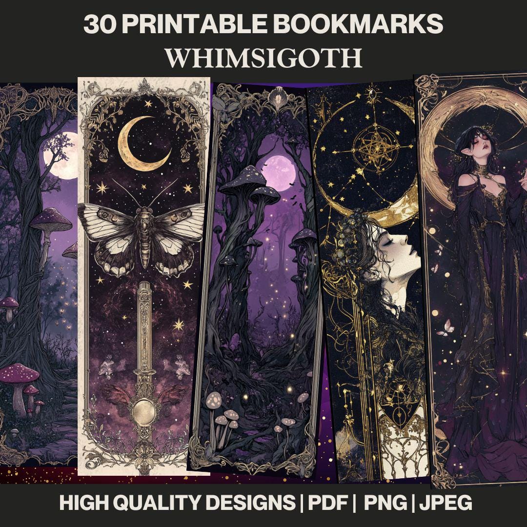 Whimsigoth Printable Bookmarks | 30 Gothic Fantasy Bookmarks | Dark ...