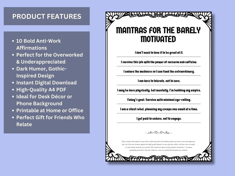 Gothic Anti-work Affirmations Printable: Dark Humor Mantras (digital ...