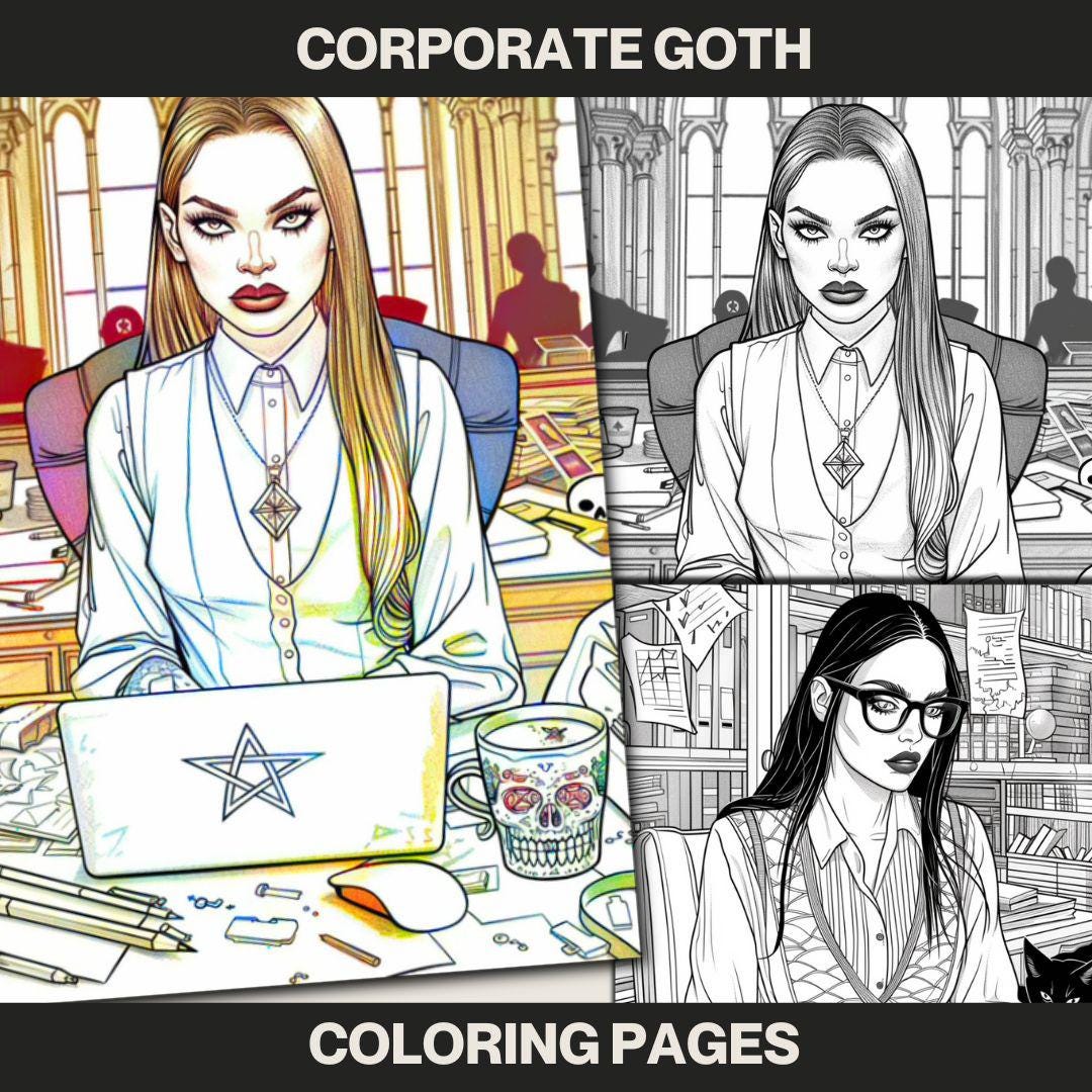 Corporate Goth Coloring Pages | Dark Academia & Gothic Office Aesthetic ...