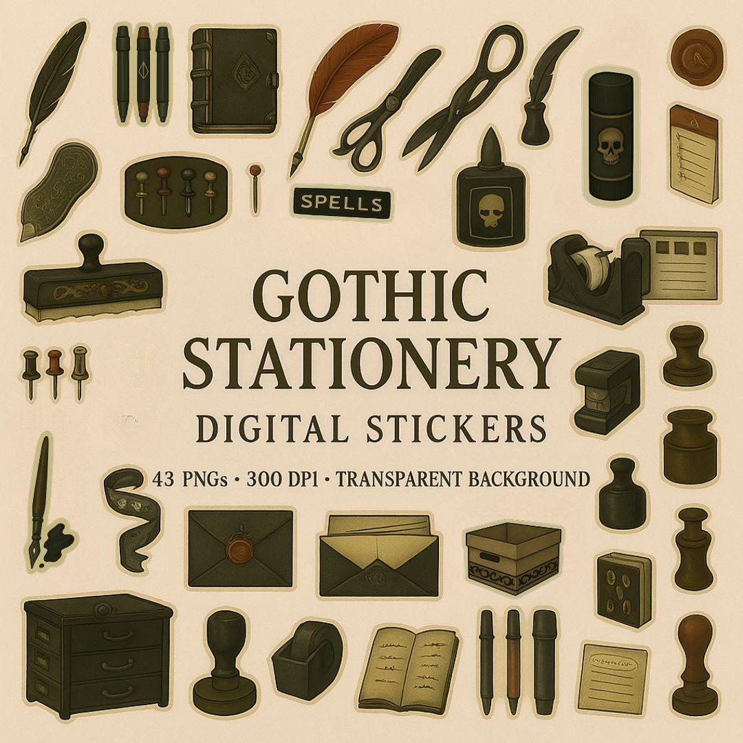 Gothic Stationery Stickers: Witchy Digital Clipart (PNG Bundle) - Etsy