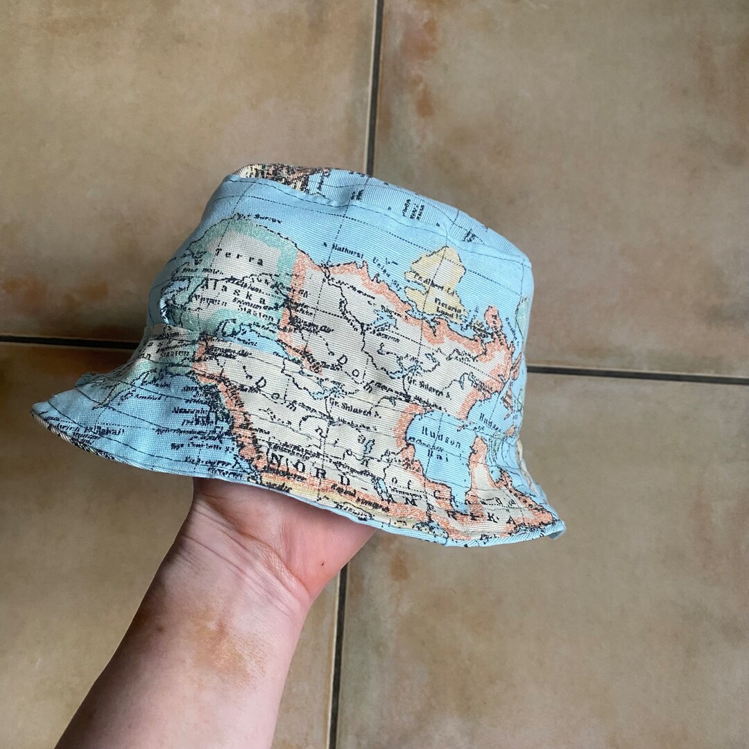 World Map Pattern Blue Bucket Hat. Hand Made in the UK. A Geographers ...