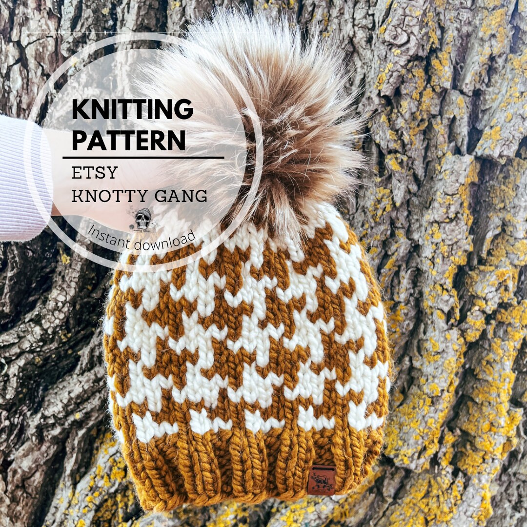 KNITTING PATTERN | the Houndstooth Plaid Beanie Pattern | Houndstooth ...