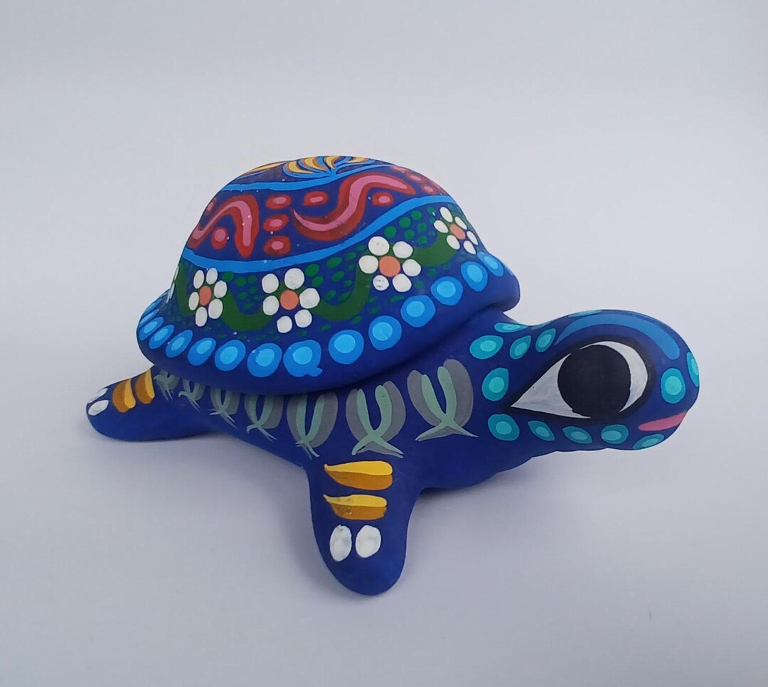 Trinket Box Large Vintage Colorful Turtle Trinket Box - Mexican Pottery ...