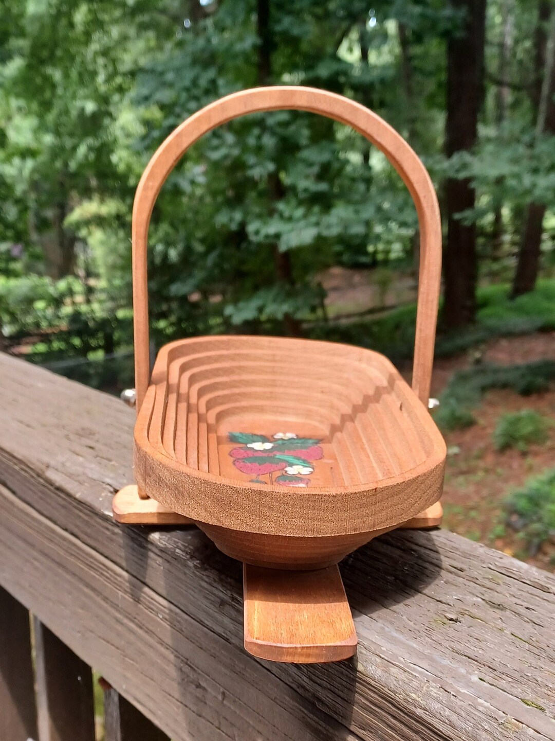 Vintage Folding Basket With Etched Strawberries by Grampa 1989 ...