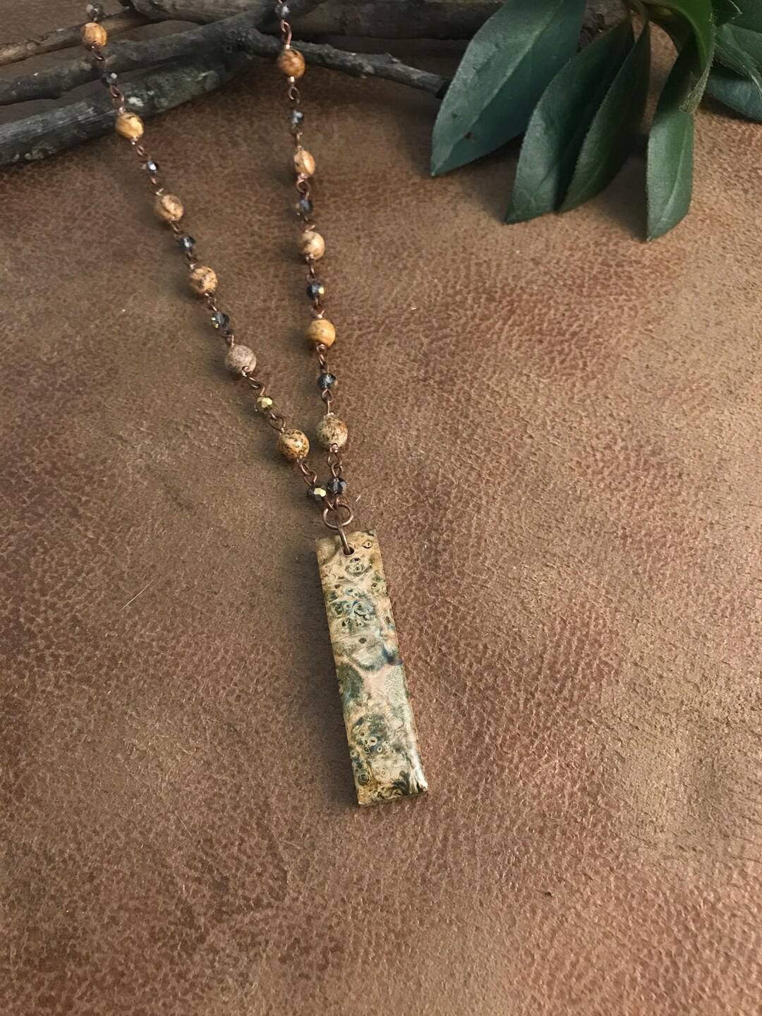 Handmade Burl Wood Pendant Necklace, Beaded Chain Necklace, Picture ...