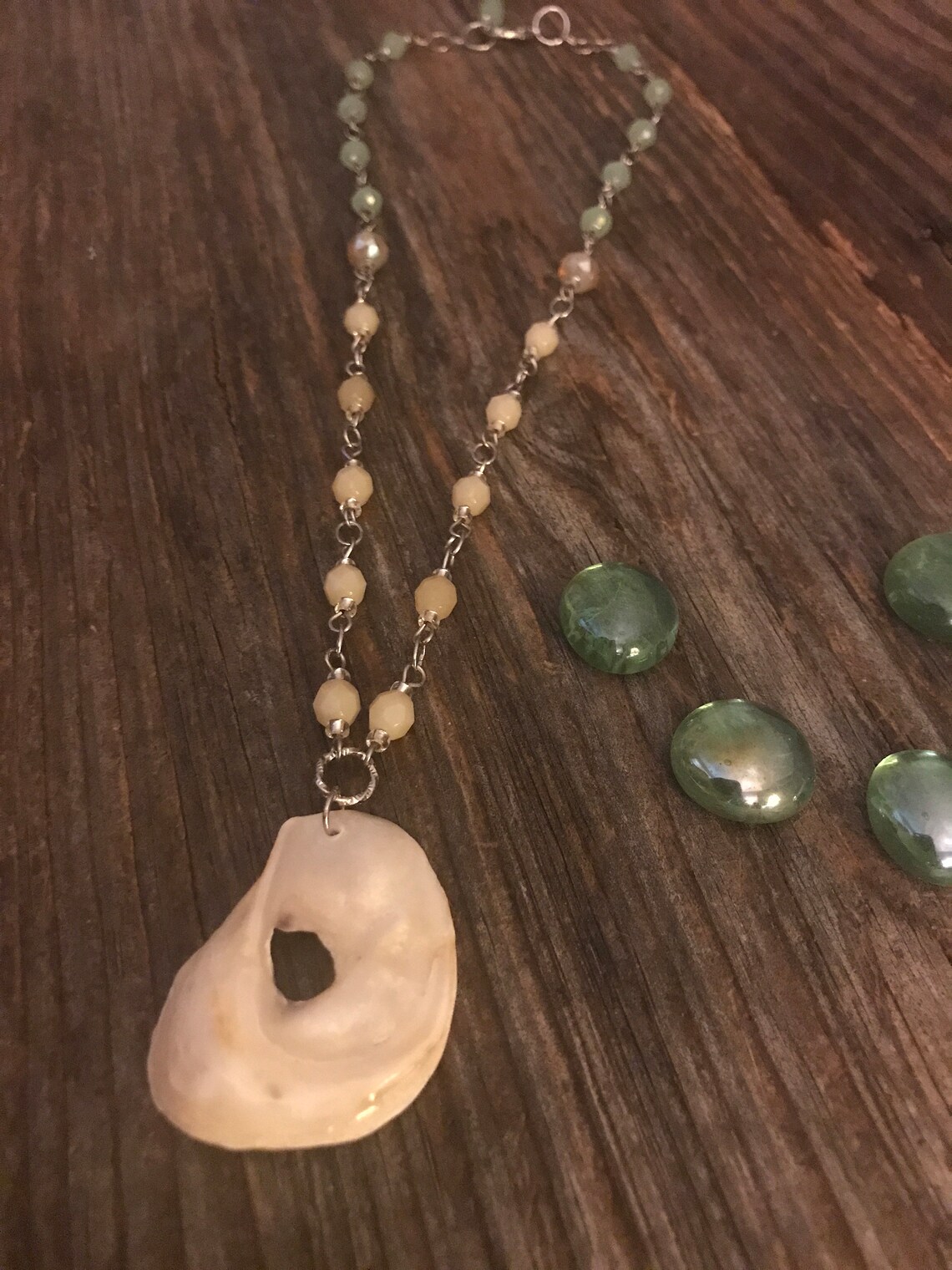 Shell Pendant Necklace, Handmade Resin Coated Sea Shell Pendant, Cream ...