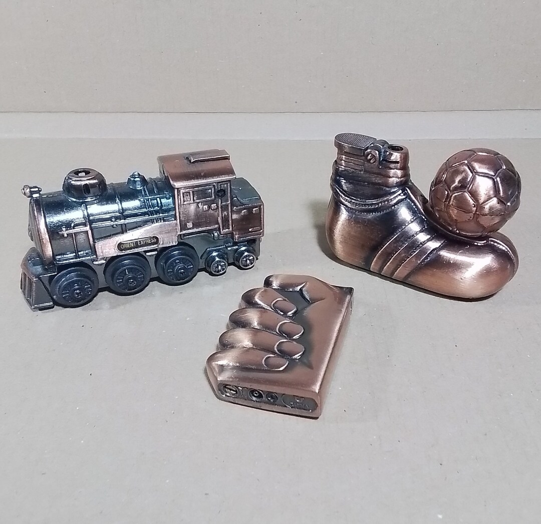 Vintage Lighters Lot 3 X Locomotive Train Football Boot Hand Fist ...