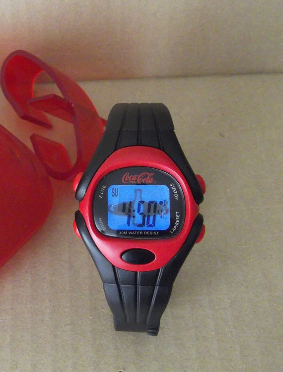 Vintage Clock Space Coca Cola Digital Chronograph Wat… - Gem