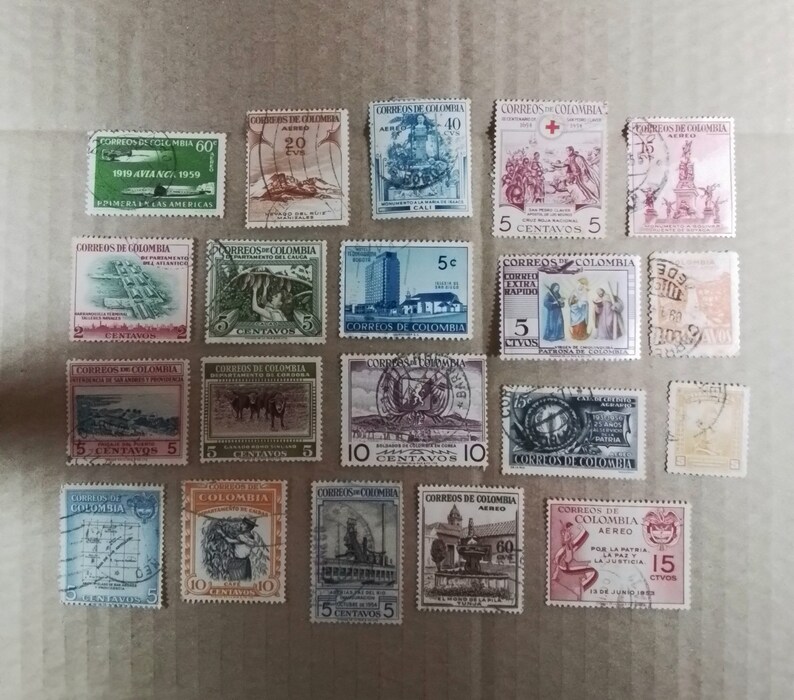 Vintage Stamp Colombia Correos Lot X 20 Used Stamps Postmark - Etsy