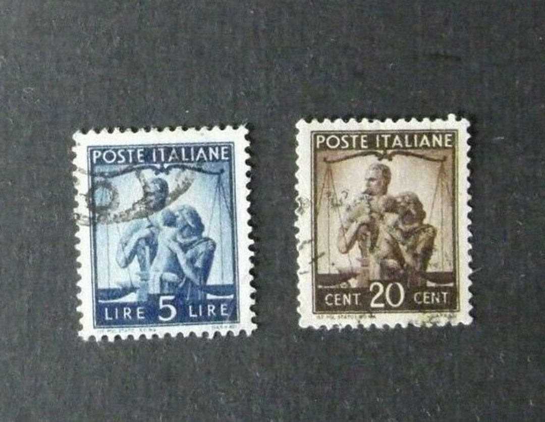 Used Lot 2S Tamp Poste Italiane 5 Lire 20 Cent Family Filigree Wheel ...