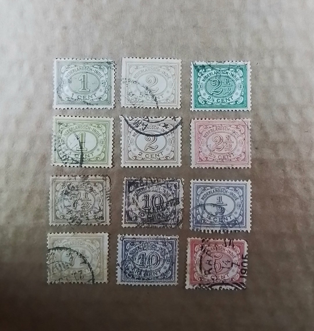 Stamps Nederland lot 12 Ned Indie vintage sellos cifras estampillas ...