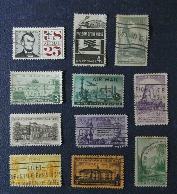 Paper Vintage Stamp USA Lot 12 Used Francobollo Stamps United States ...